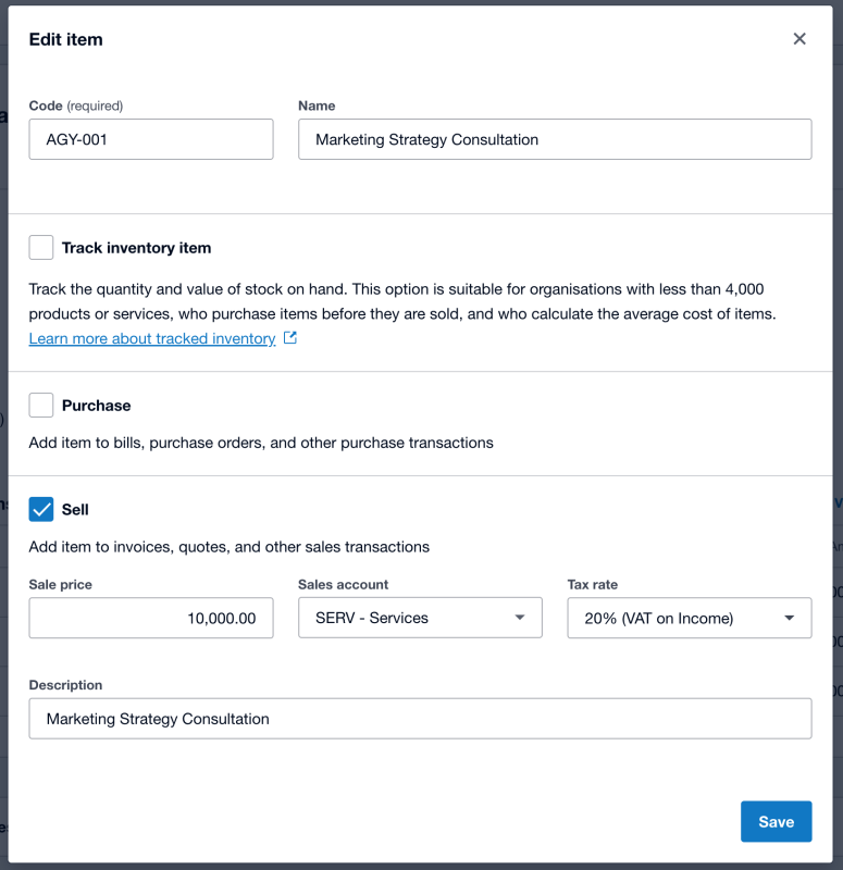 Configure products in Xero | Invoice Stack